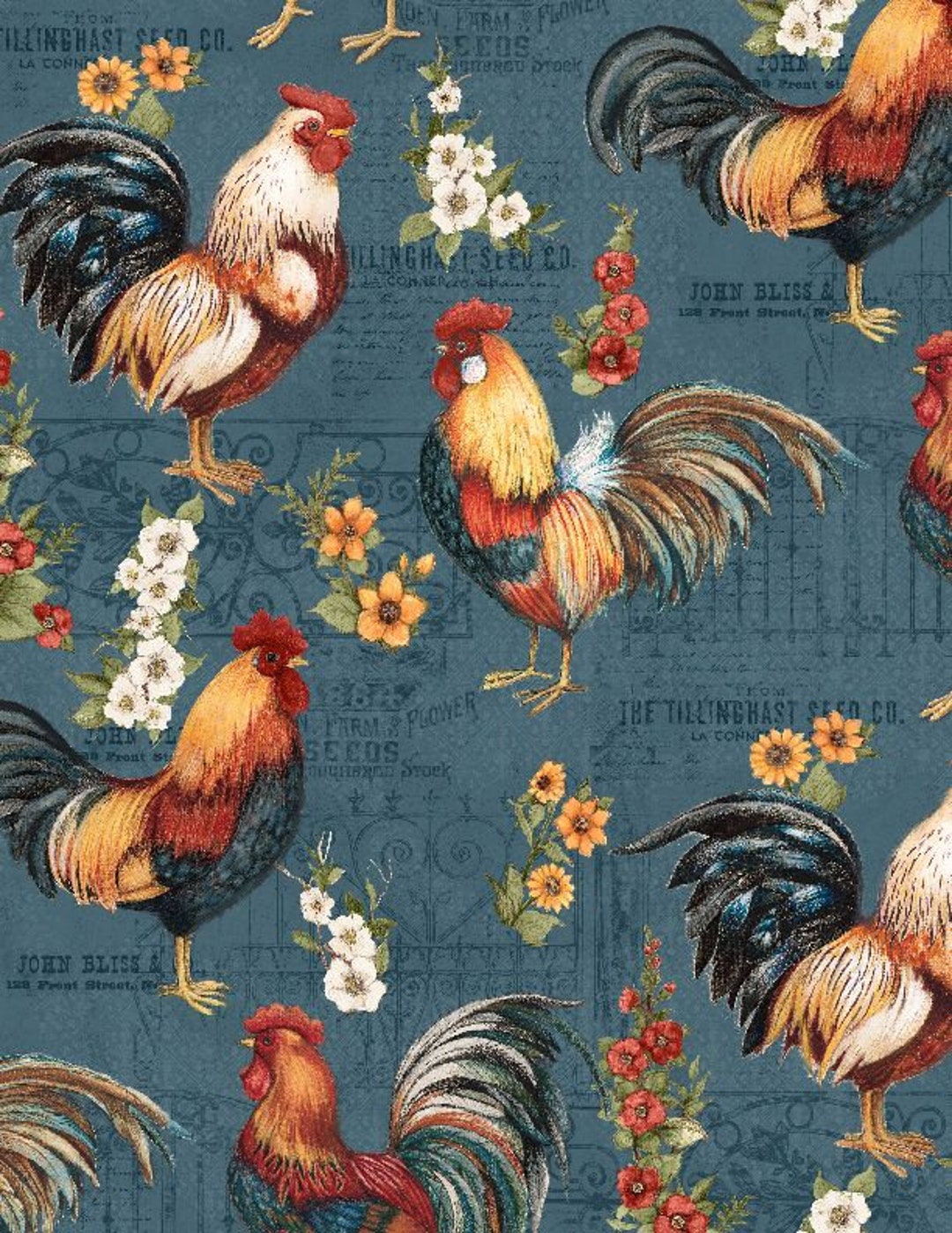 End of Bolt 5, Garden Gate Roosters, Large All Over Teal 39812 421 ...