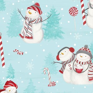Peppermint Candy, Winter Fabric, Frosty Merry Mints Scenic Snowmen Teal ...