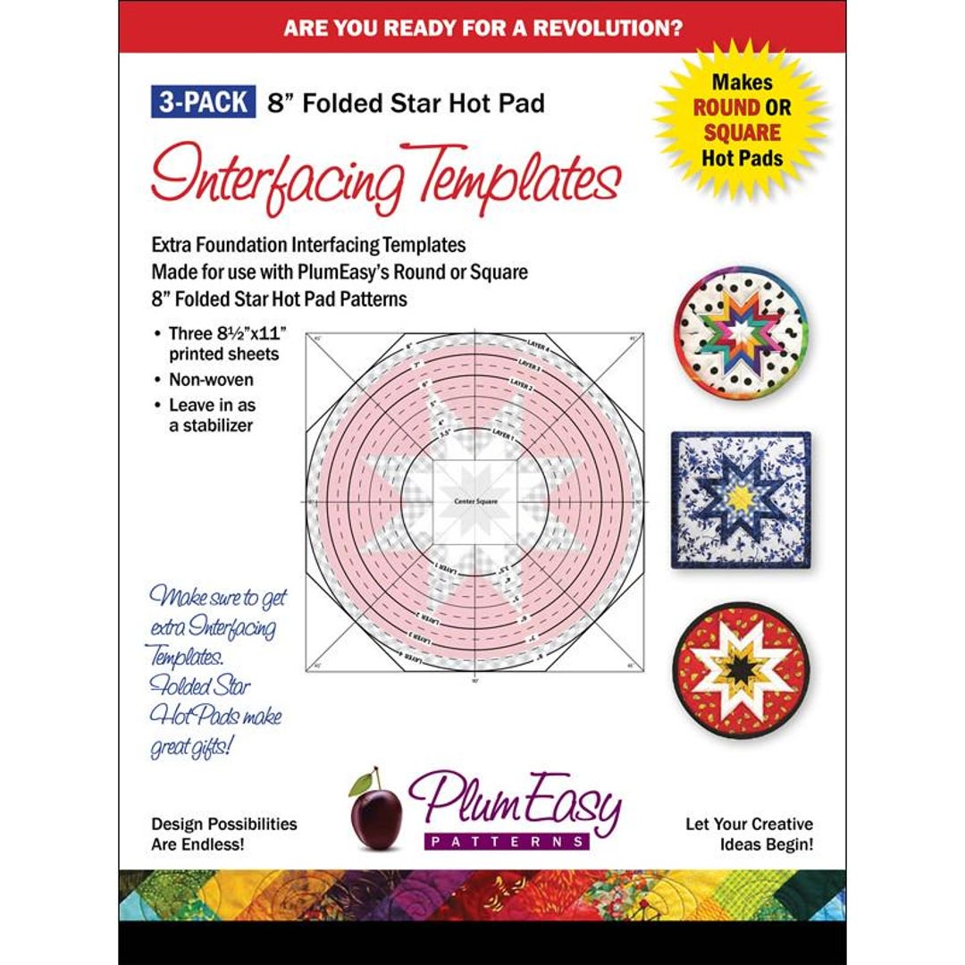 Folded Star, 3 Pack Hot Pad, Interfacing Templates, Plum Easy Patterns ...