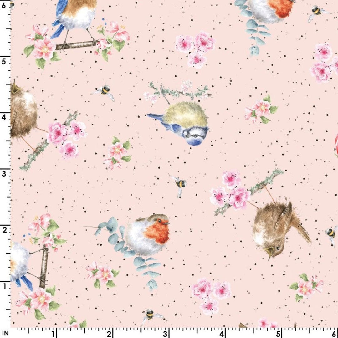 Bird Fabric, Nursery Fabric, Bramble Patch, Tossed Birds Pink 10104-P ...