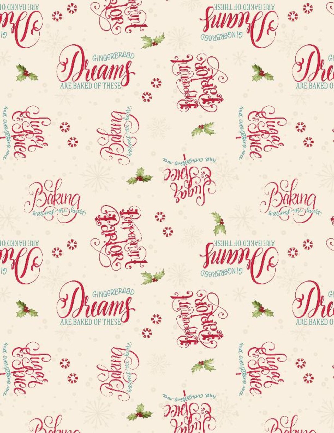 Peppermint Parlor, Word Toss Cream 27638-237, Snowflake Fabric, Wilmington Prints, Quilting ...