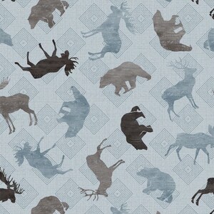 Wild Woods Lodge, Animal Toss - Blue 59025-449, Moose Fabric ...