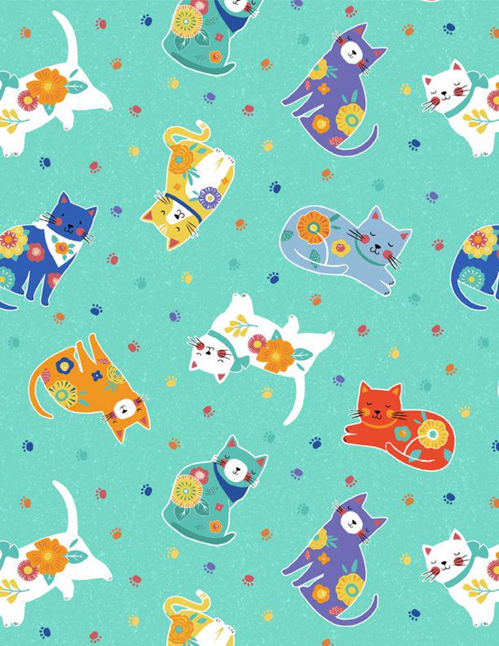 Fe-line Frisky, Cat Toss Teal 68580 747, Anne Rowan, Wilmington Prints ...