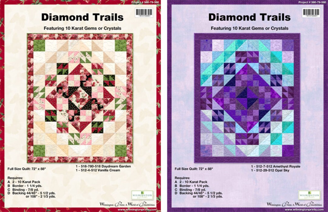 Diamond Trails Full Quilt Pattern, Paper Pattern, Precut Pattern, Layer ...