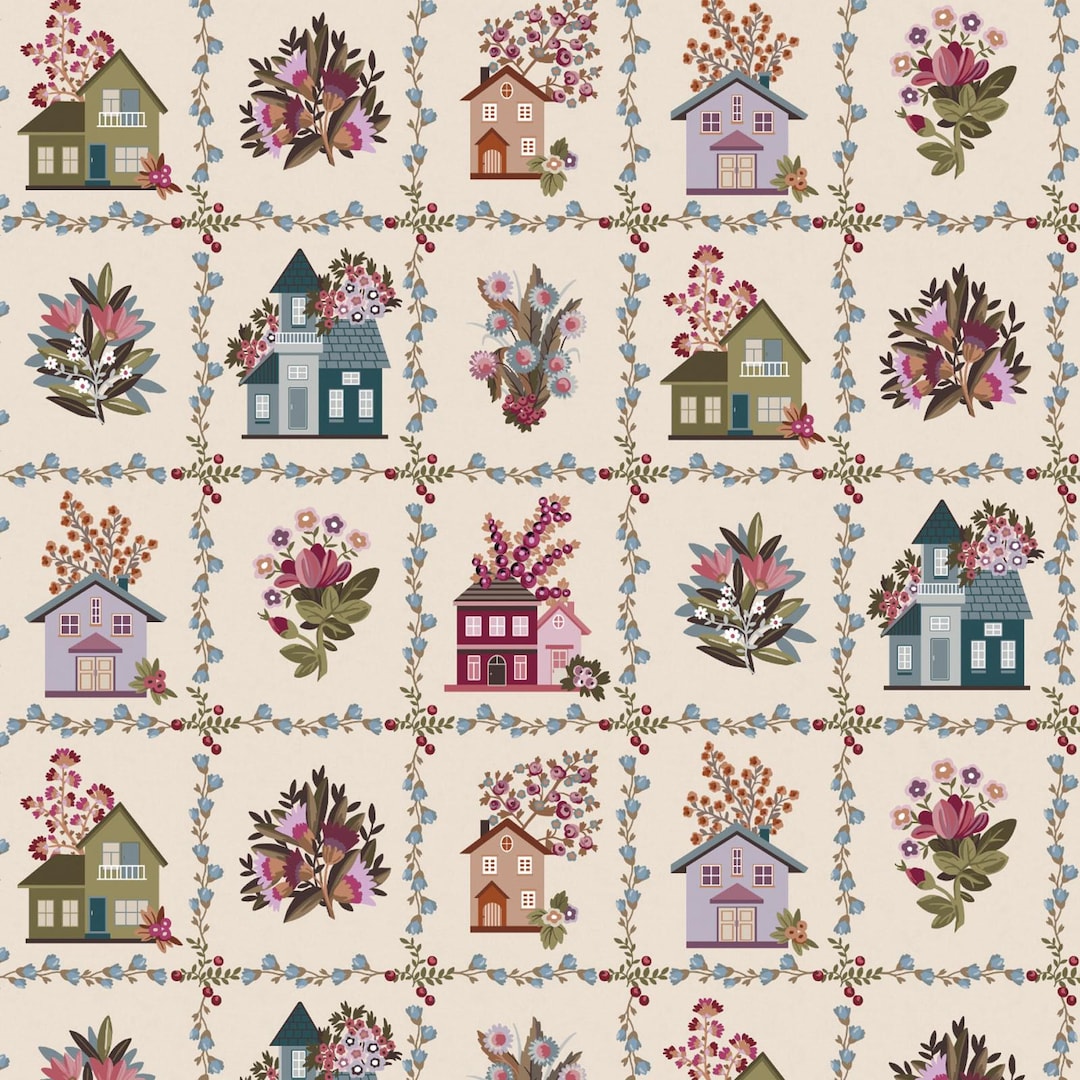Cottagecore, Cottage Lane Cream Fabric Panel 21230901-01, Camelot ...