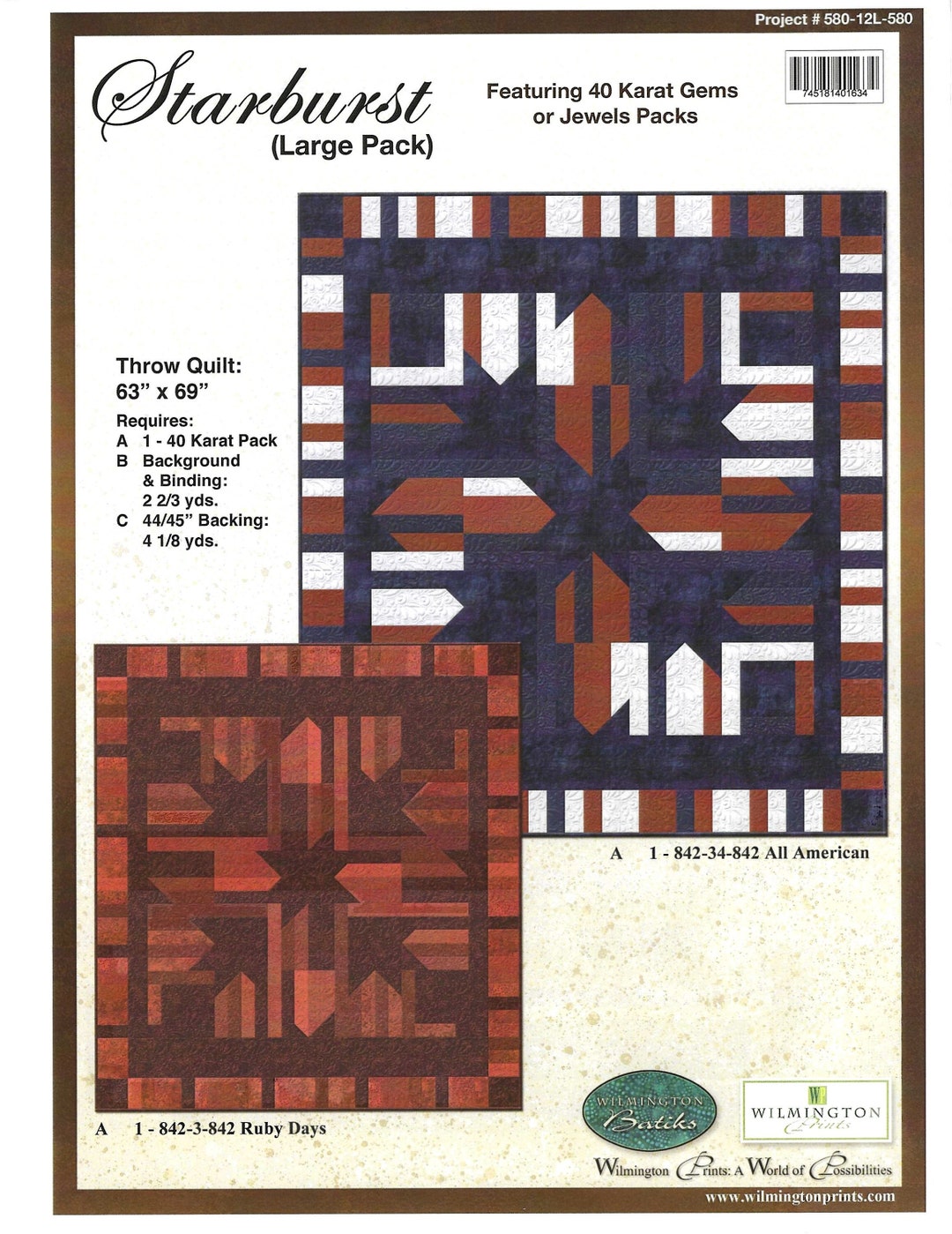 Starburst Throw Quilt Pattern, Hard Copy Pattern, Precut Pattern, Jelly ...