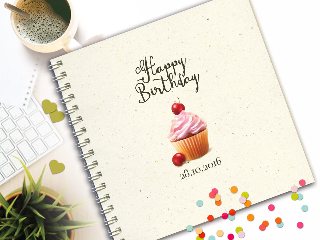 Happy Birthday Notebook, Cupcake Notebook, Journal With Confetti, Happy ...