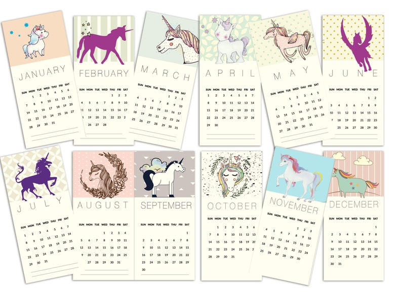 2019 Calendar, Unicorn Design, 2019 Illustrated Calendar, 9.5/20 Cm ...