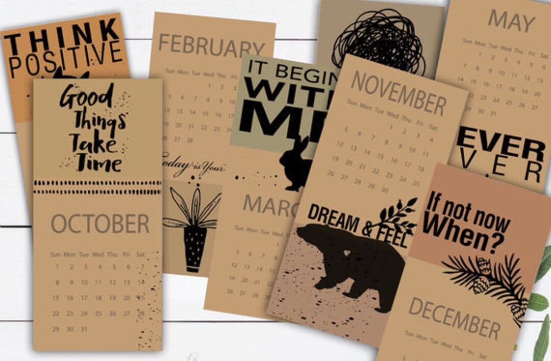 Digital Printable File, 2018 Calendar, Think Positive Quotes, 2018 ...