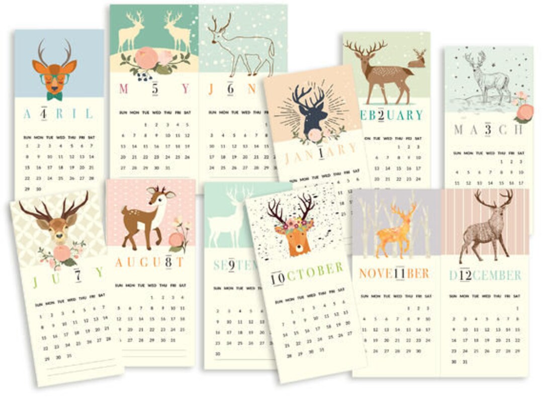 2019 Calendar, Deer Design, 2019 Illustrated Calendar, 9.5/20 Cm ...