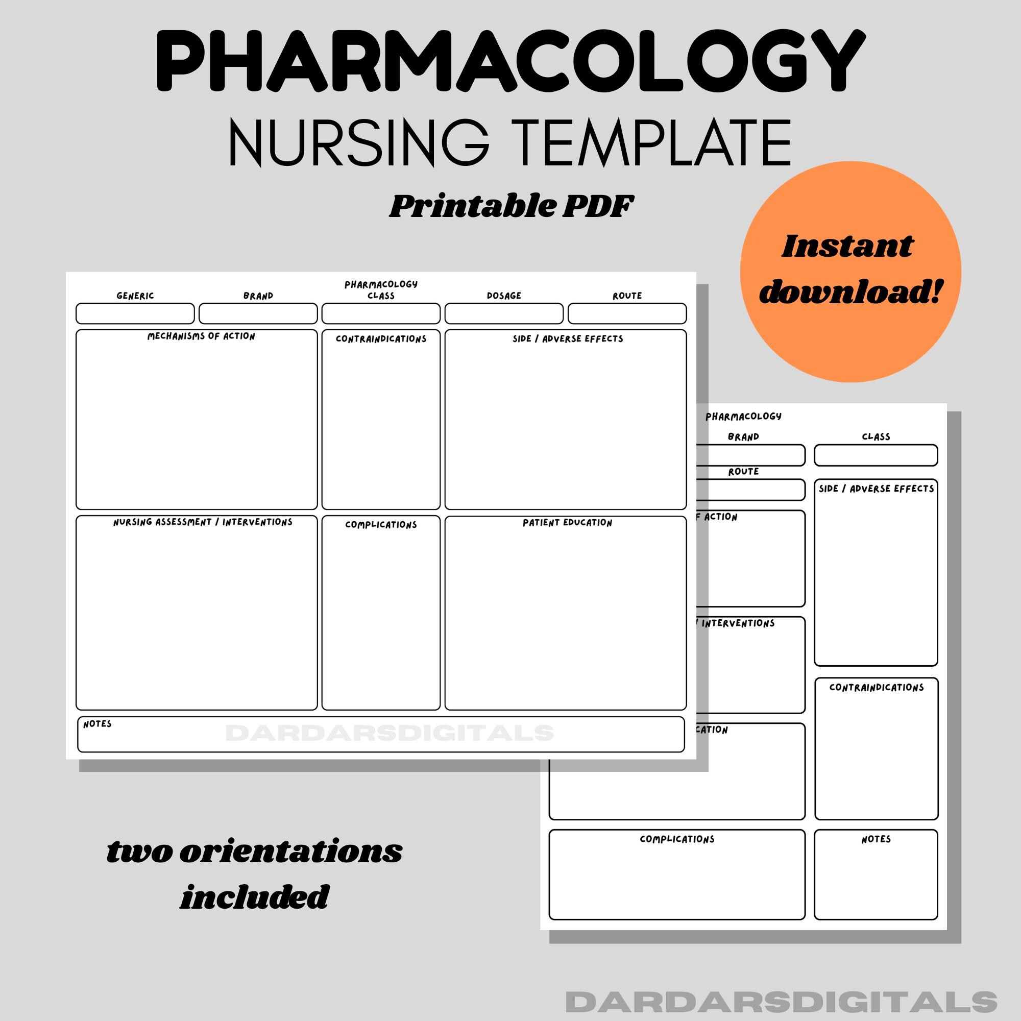 Printable PHARMACOLOGY Study Template/guide for Students, Includes ...