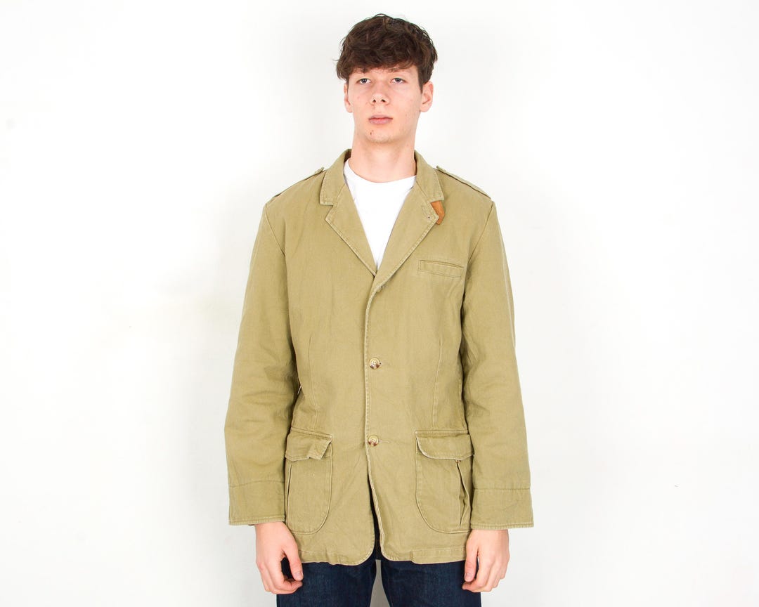 Orvis Blazer Jacket Mens US 44 R UK Leather Trim Safari Zambezi Barn ...