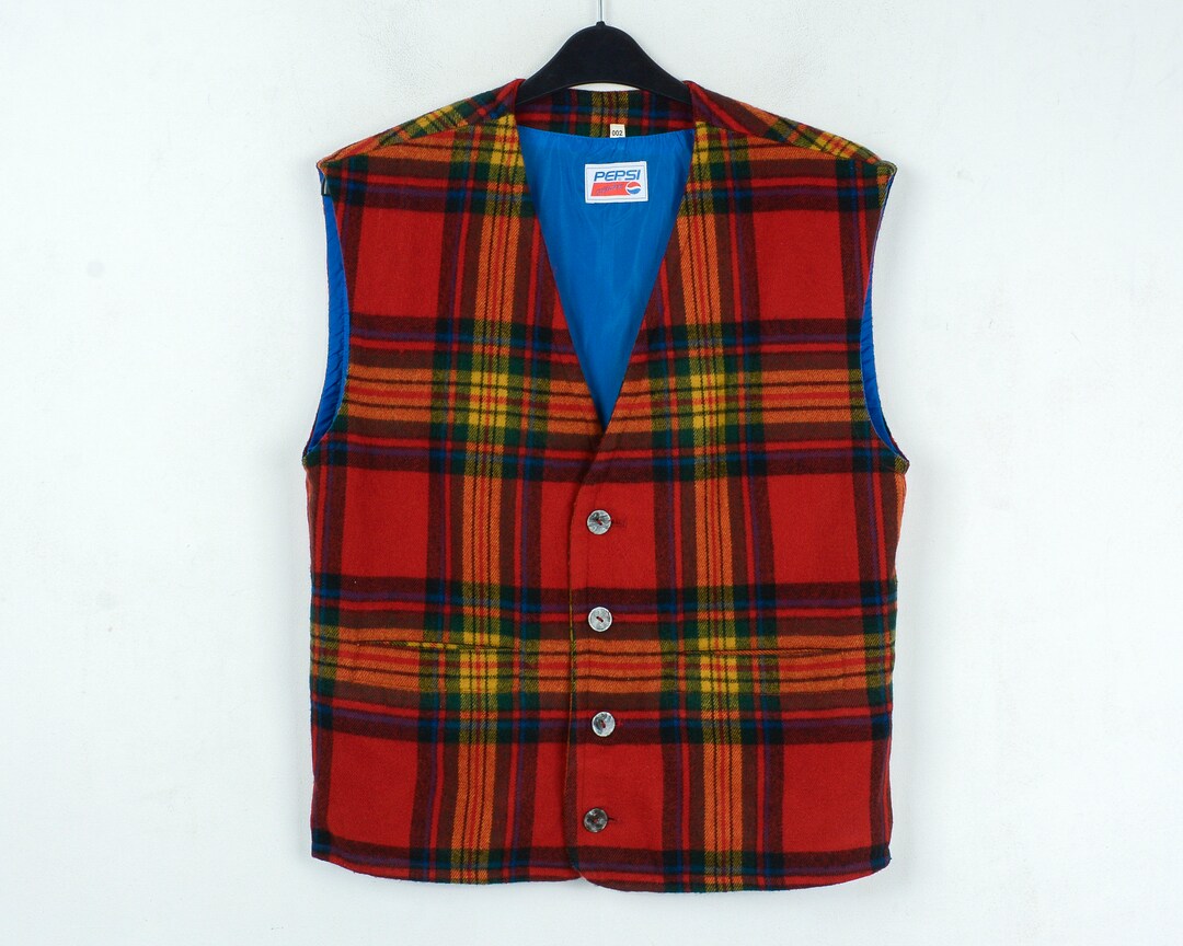 Vintage PEPSI Men's L Waistcoat Vest Authentic Check Bodywarmer Gilet ...
