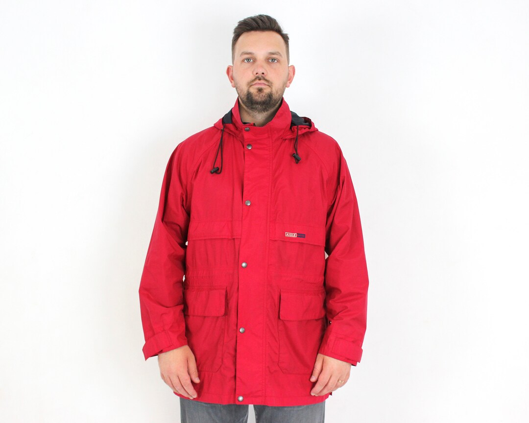 Vintage AIGLE MTD Mens XL Red Jacket Hooded Coat Parka Outdoors Lined ...