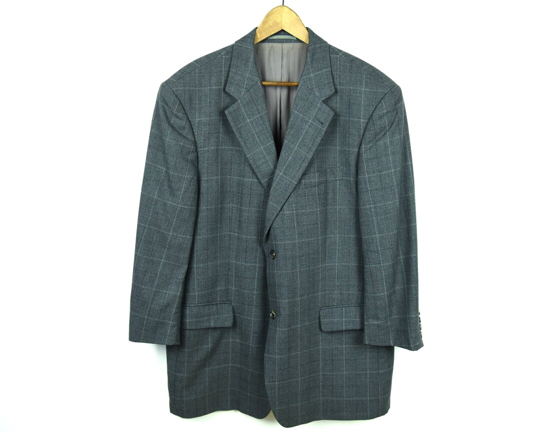 HUGO Boss Vintage UK 46S US Men's Pure Virgin Wool Blazer, Gray Check ...