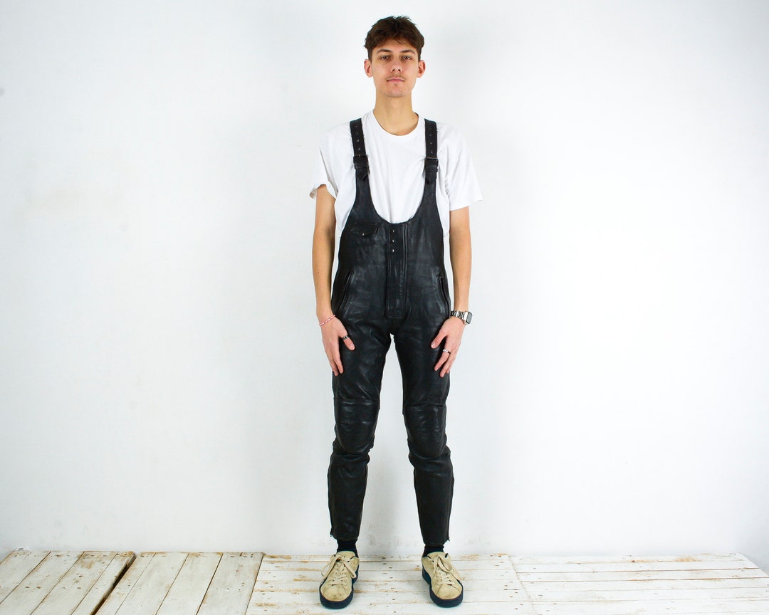 LOUIS Leather Biker Bibs Vintage S Men's Overalls W32 - Etsy