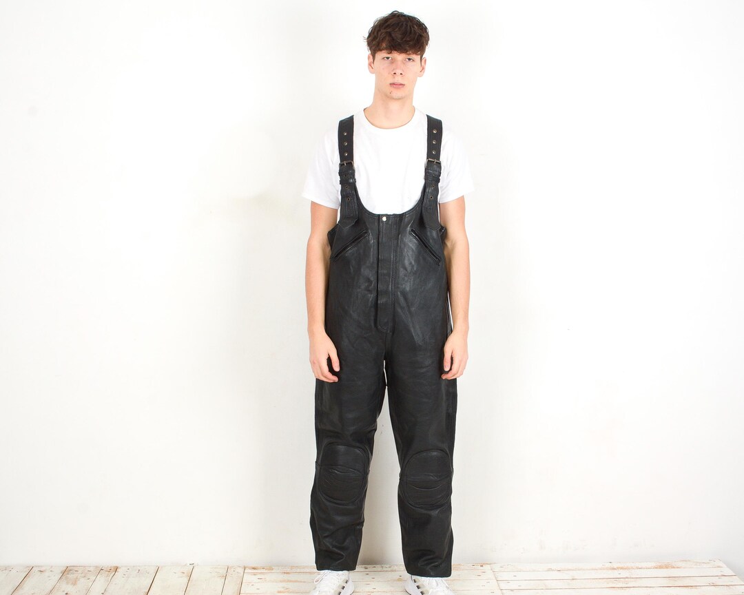 Heavyweight Leather Biker Bibs Vintage XL Mens Overalls, Dungarees Moto ...