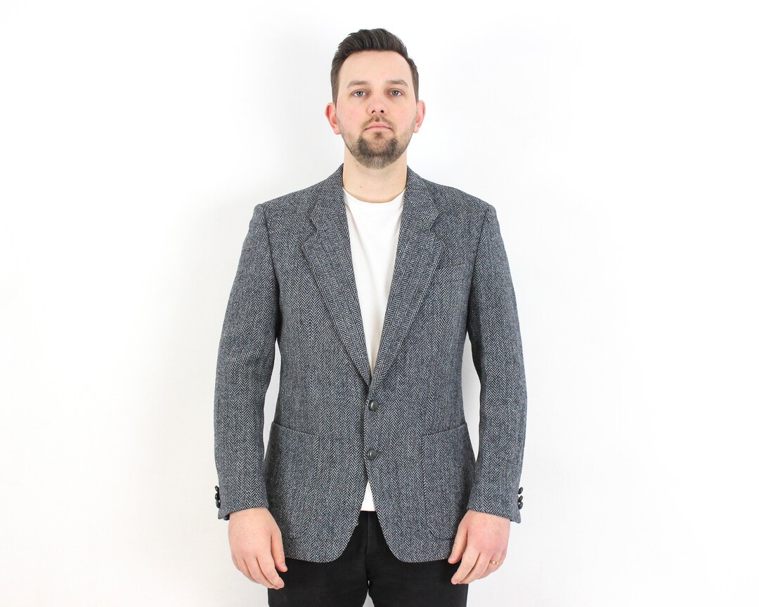 Vintage HARRIS TWEED Men UK 42 Us Wool Blazer, Herringbone Suit Jacket ...