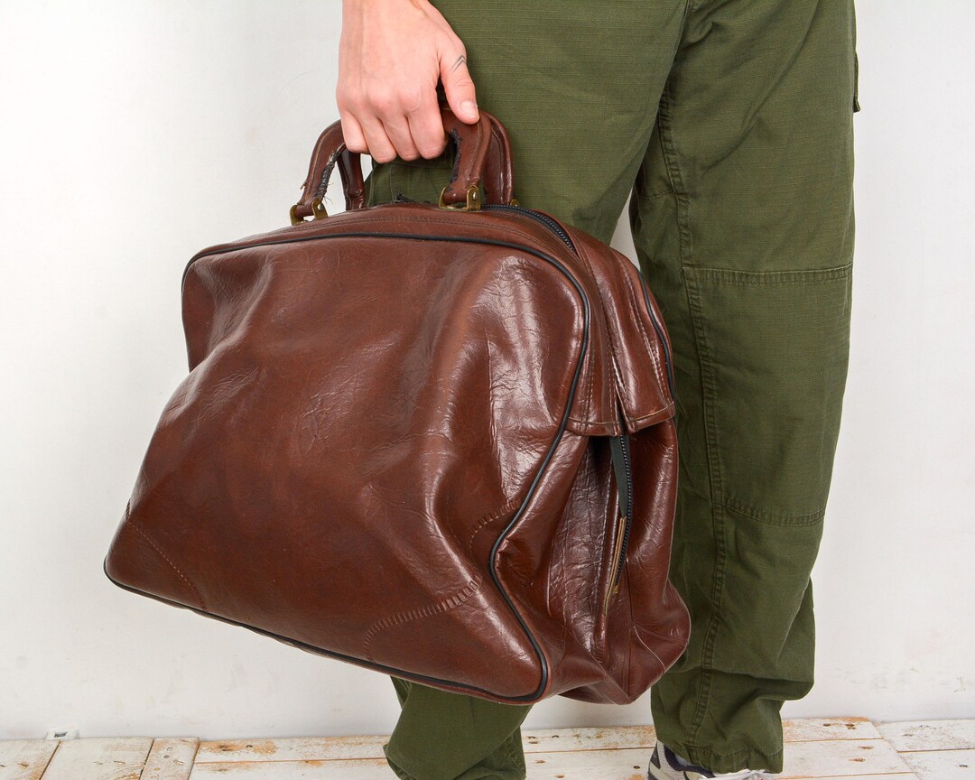 USSR Vintage 70's Soviet Faux Leather Weekend Bag, Brown Tote With ...
