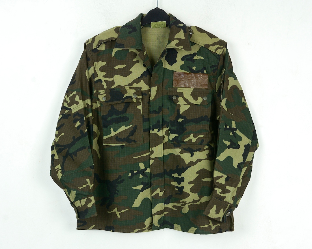 SPANISH ARMY Vintage Mens S Over Shirt Jacket Cotton Camouflage Button up Spain Forest Camo ...
