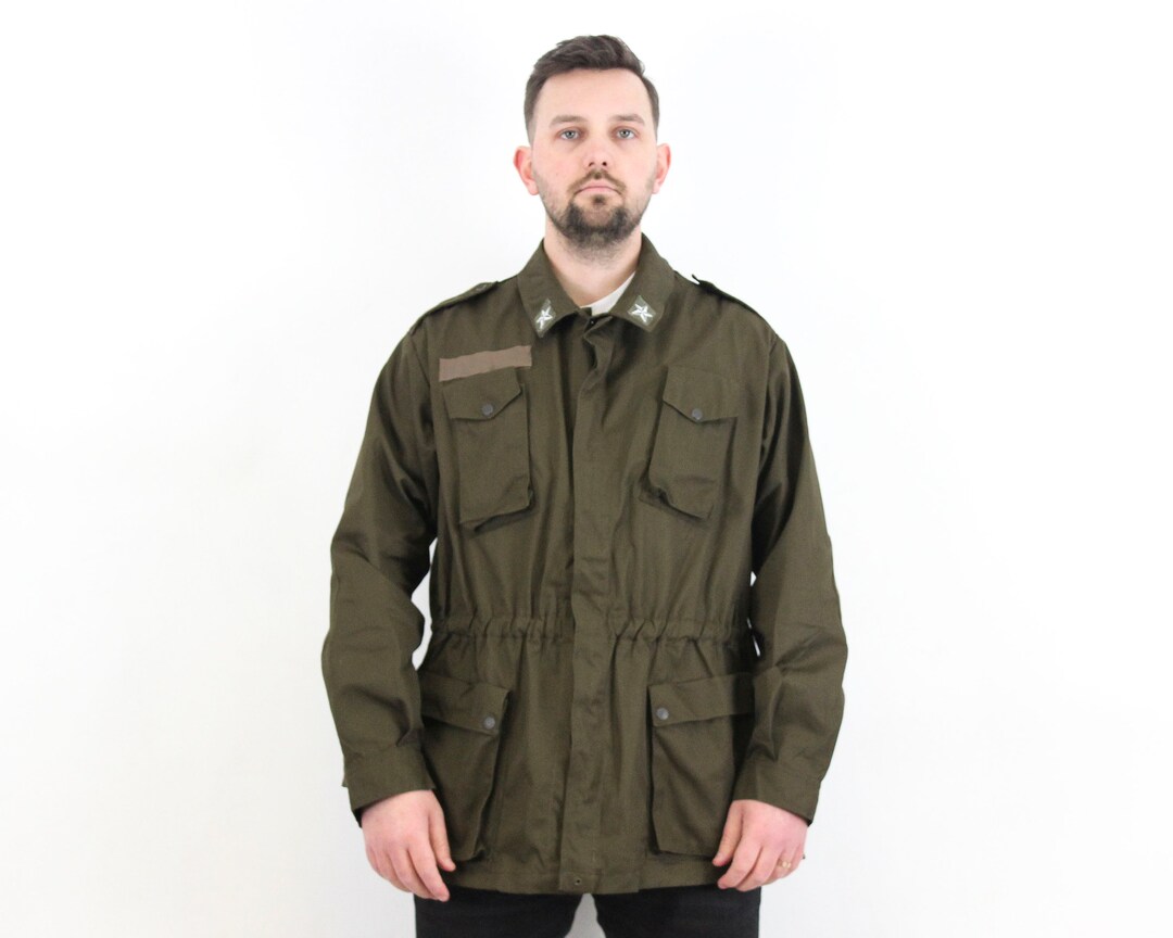 Vintage 1984 Men S-M Italian Army Jacket Over Coat Military Combat ...