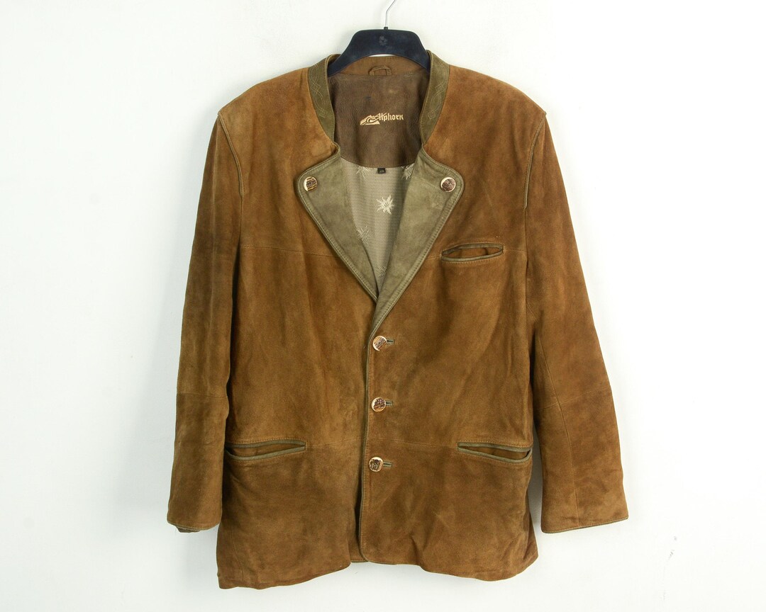 Alphorn Trachten Men Vintage UK 46S US Blazer, Real Leather Jacket Eu ...