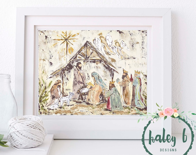 Nativity Art Print, Nativity Painting, Nativity Art, Manger Scene ...
