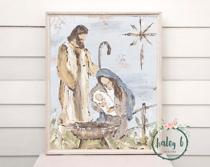 Manger Scene Art Print, Nativity Painting, Manger Scene, Christmas ...