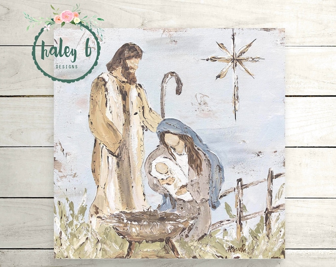 Manger Scene Art Print, Nativity Painting, Nativity Art, Christmas Art ...