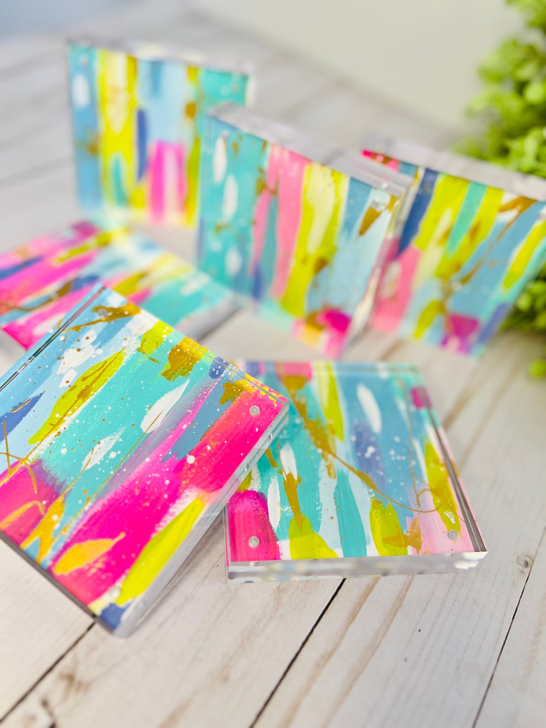 ORIGINAL 4" Abstract Art Block, Colorful Abstract Painting, Abstract ...