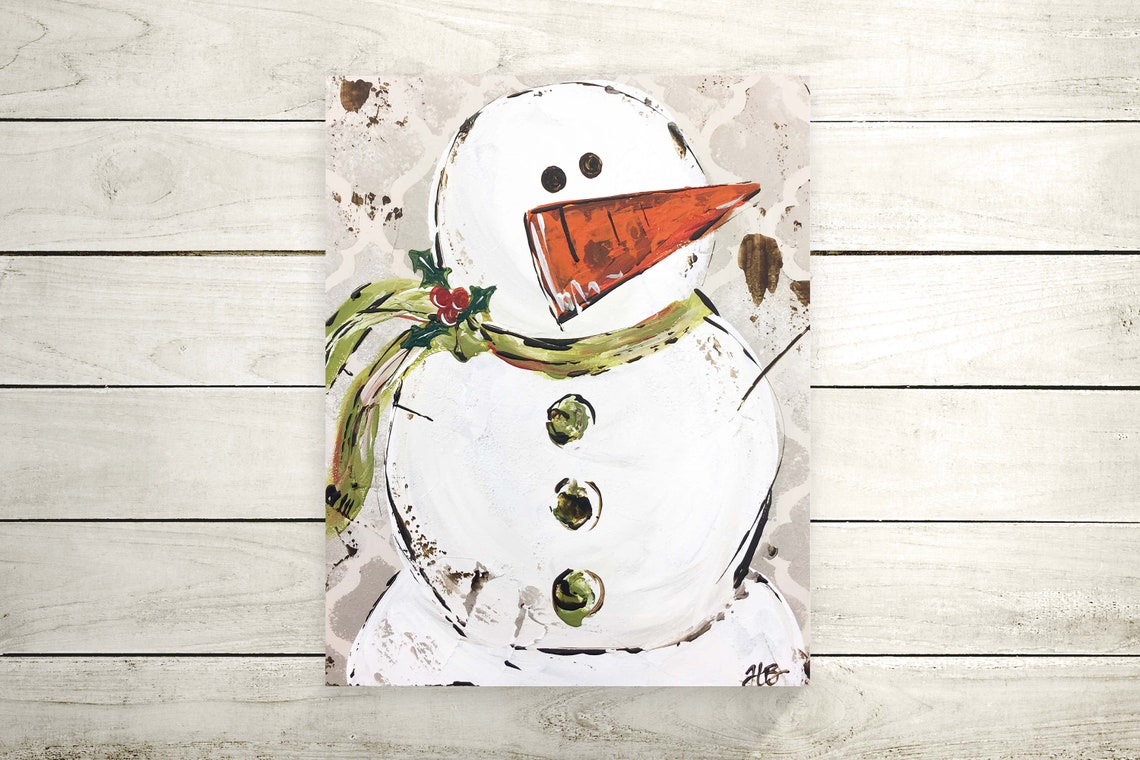 Snowman Art Snowman Painting Snowman Decor Christmas Decor | Etsy
