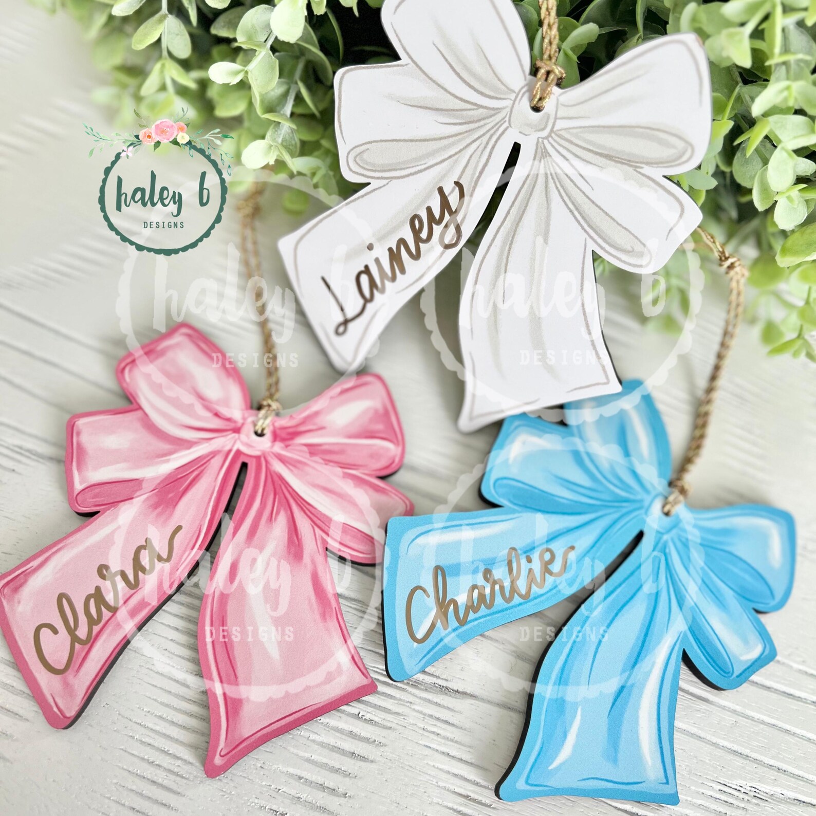 Personalized Bow Ornament, Bow Ornaments, Name Ornament, Personalized ...