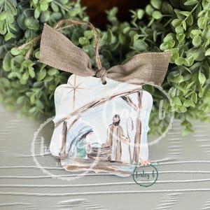Slanting Stable Ornament, Nativity Ornament, Manger Ornament, Nativity ...