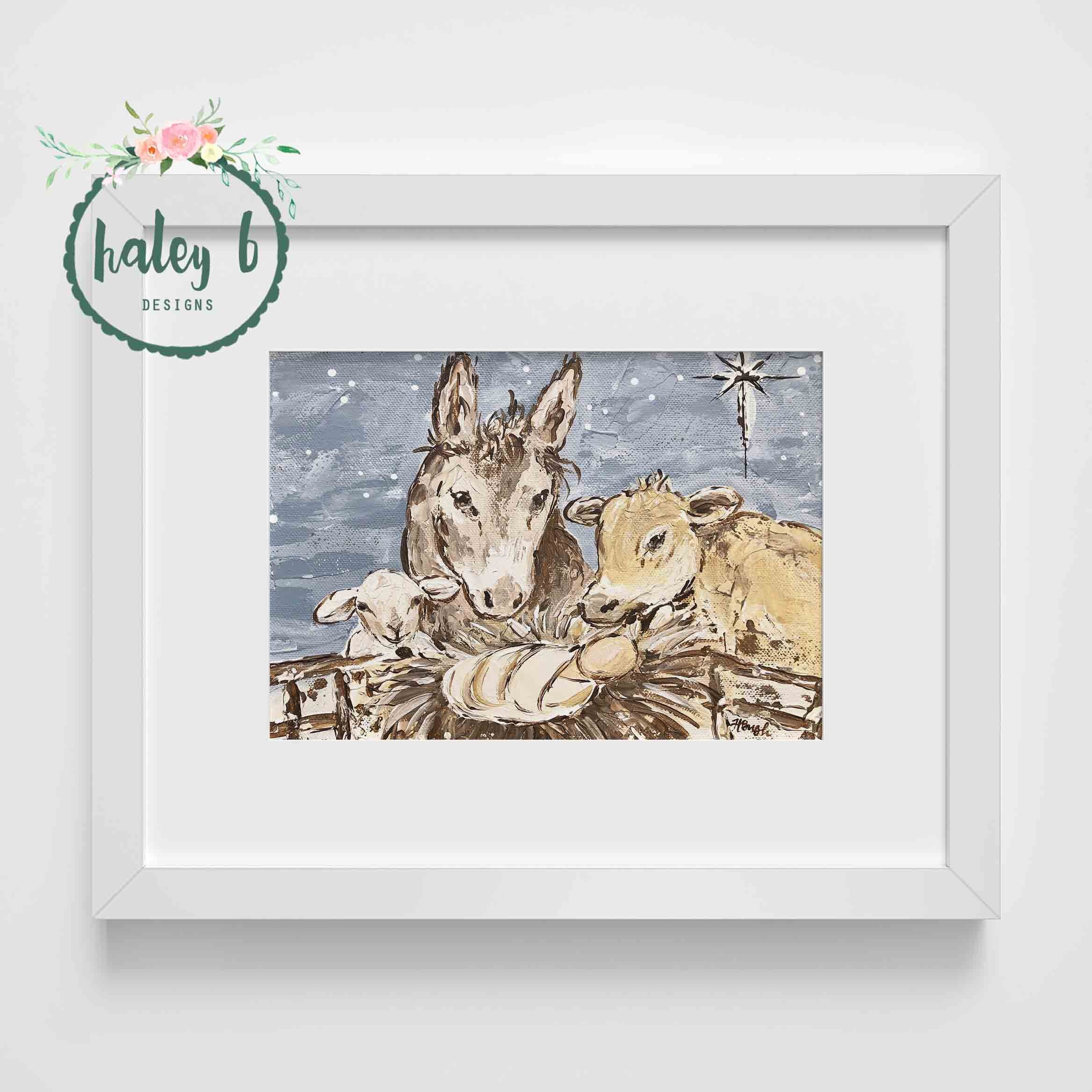 Nativity Animals Print, Nativity Painting, Nativity Art, Manger Scene ...