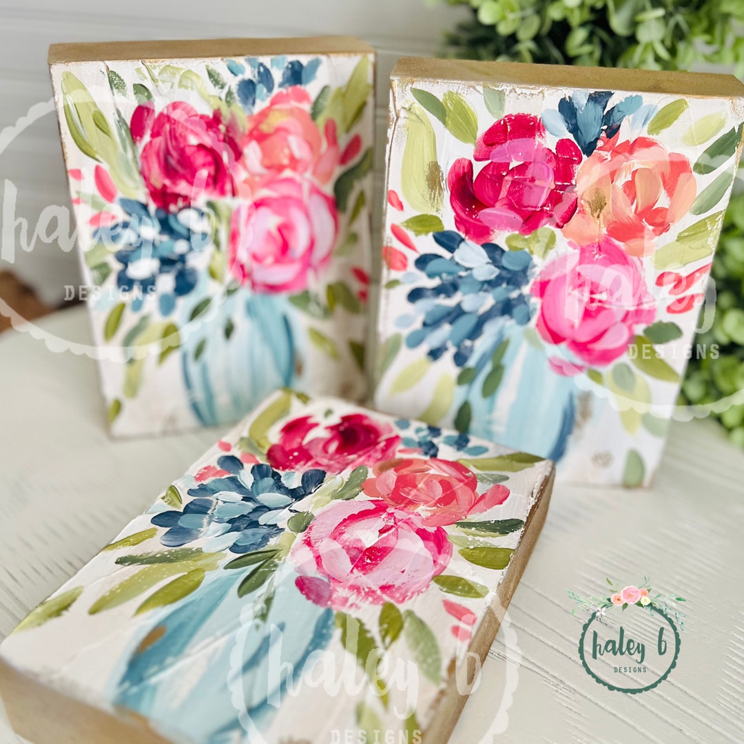 ORIGINAL Floral Block Painting, Flower Painting, Floral Art, Textured ...