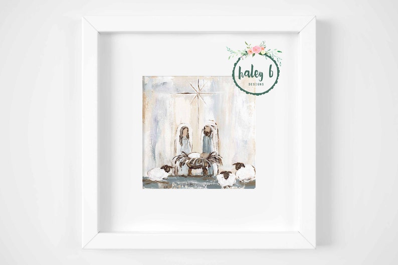 Manger Scene Art Print, Nativity Painting, Nativity Art, Christmas Art ...
