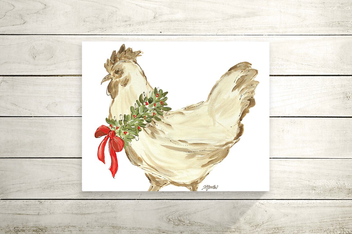 Christmas Chicken Art Print Farm Animal Christmas Christmas - Etsy