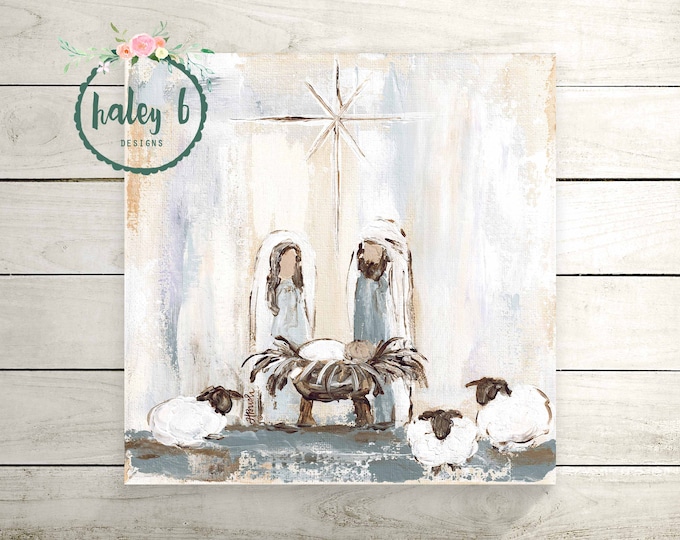 Manger Scene Art Print, Nativity Painting, Nativity Art, Christmas Art ...