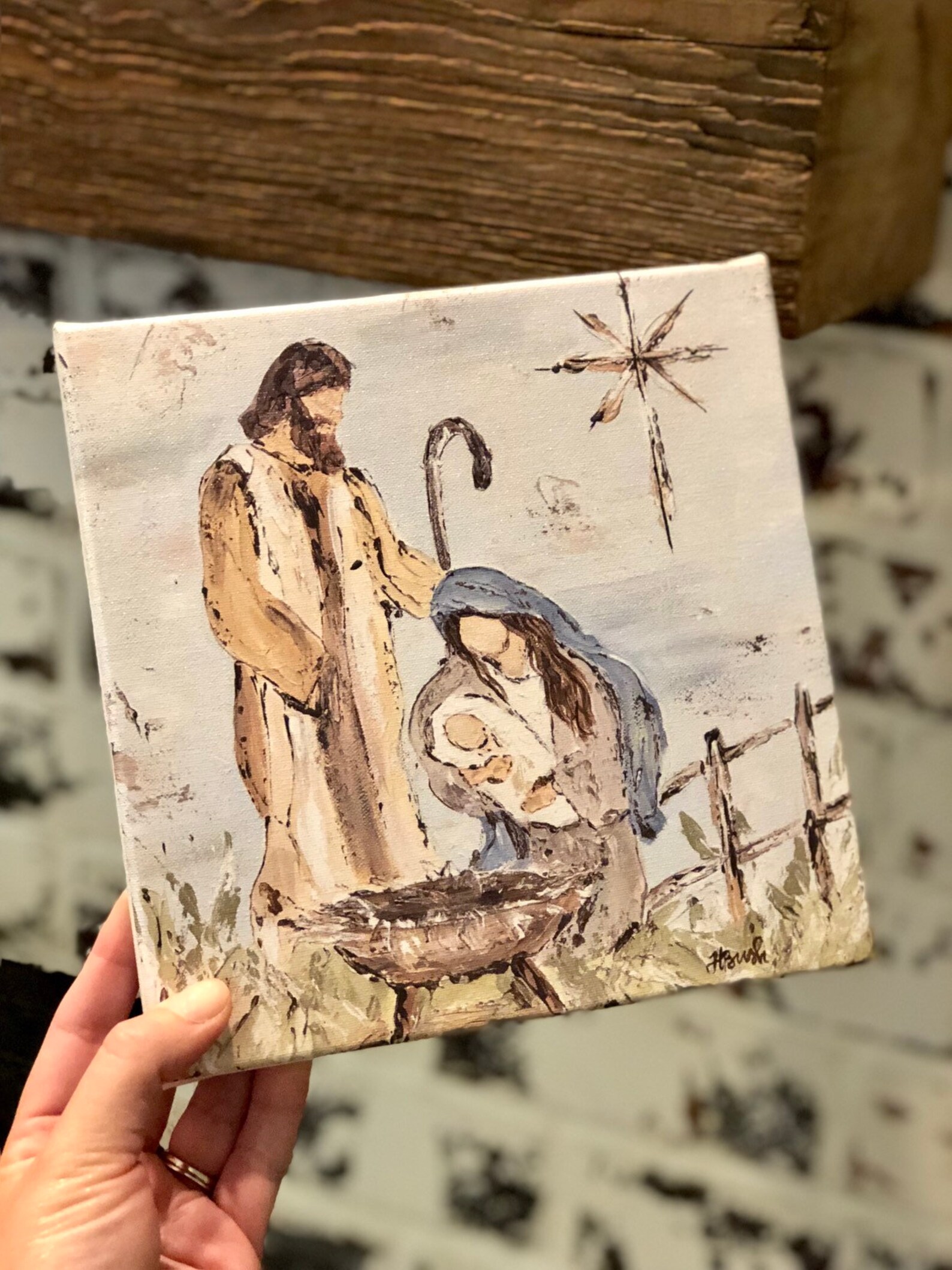 Manger Scene Art Print, Nativity Painting, Nativity Art, Christmas Art ...