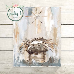 Manger Art Print, Nativity Painting, Manger Scene, Christmas Decor ...