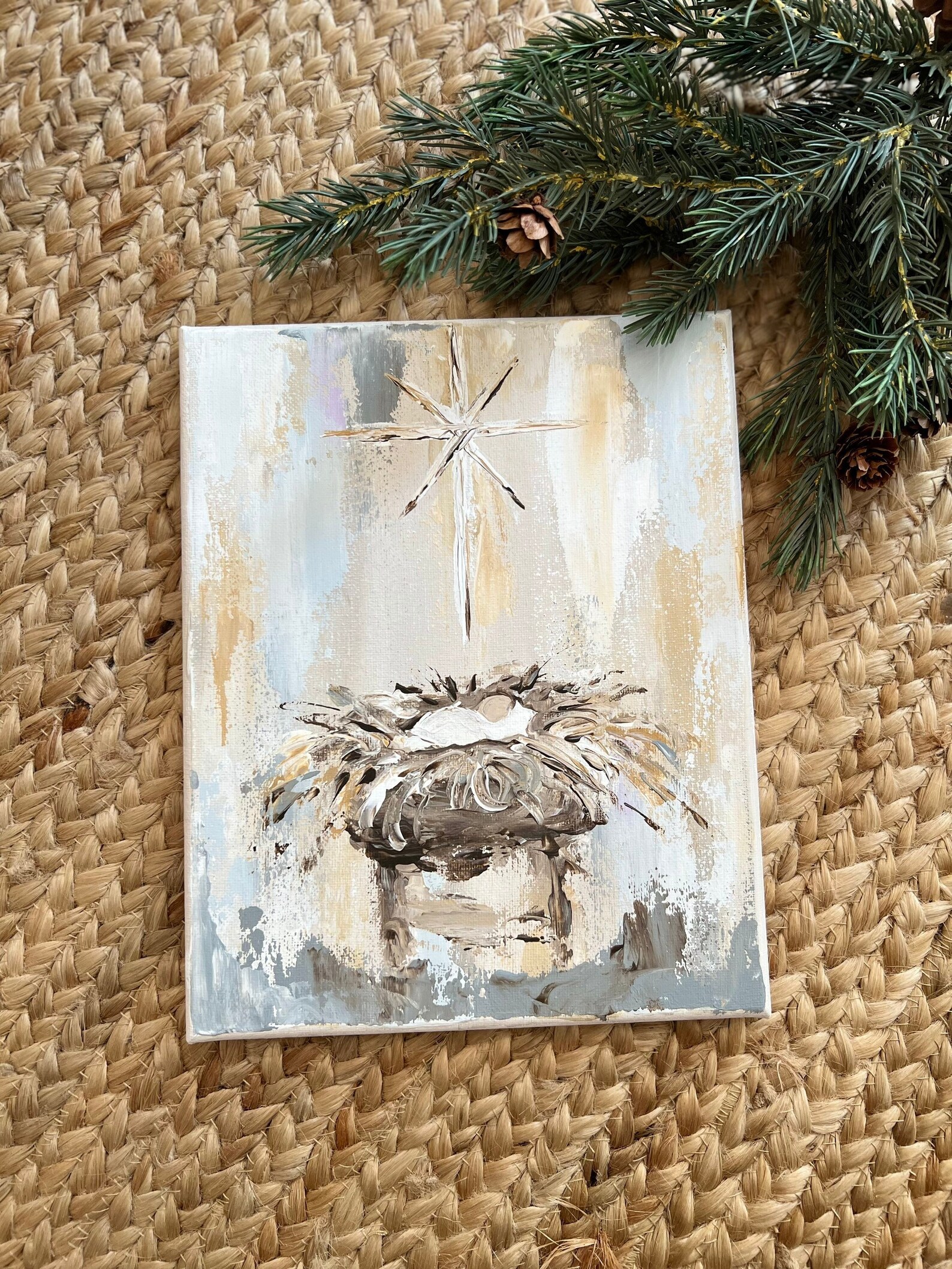Manger Art Print, Nativity Painting, Manger Scene, Christmas Decor ...