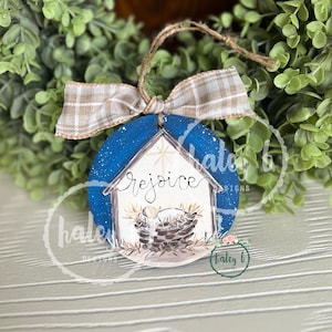 Rejoice Manger Ornament, Blue Nativity Ornament, Manger Ornament ...