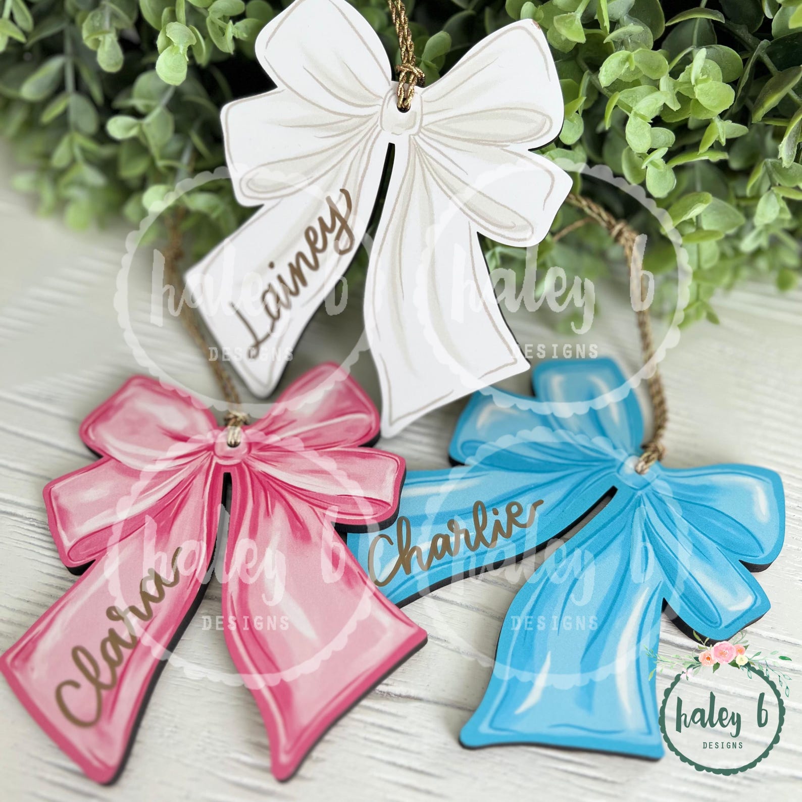 Personalized Bow Ornament, Bow Ornaments, Name Ornament, Personalized ...