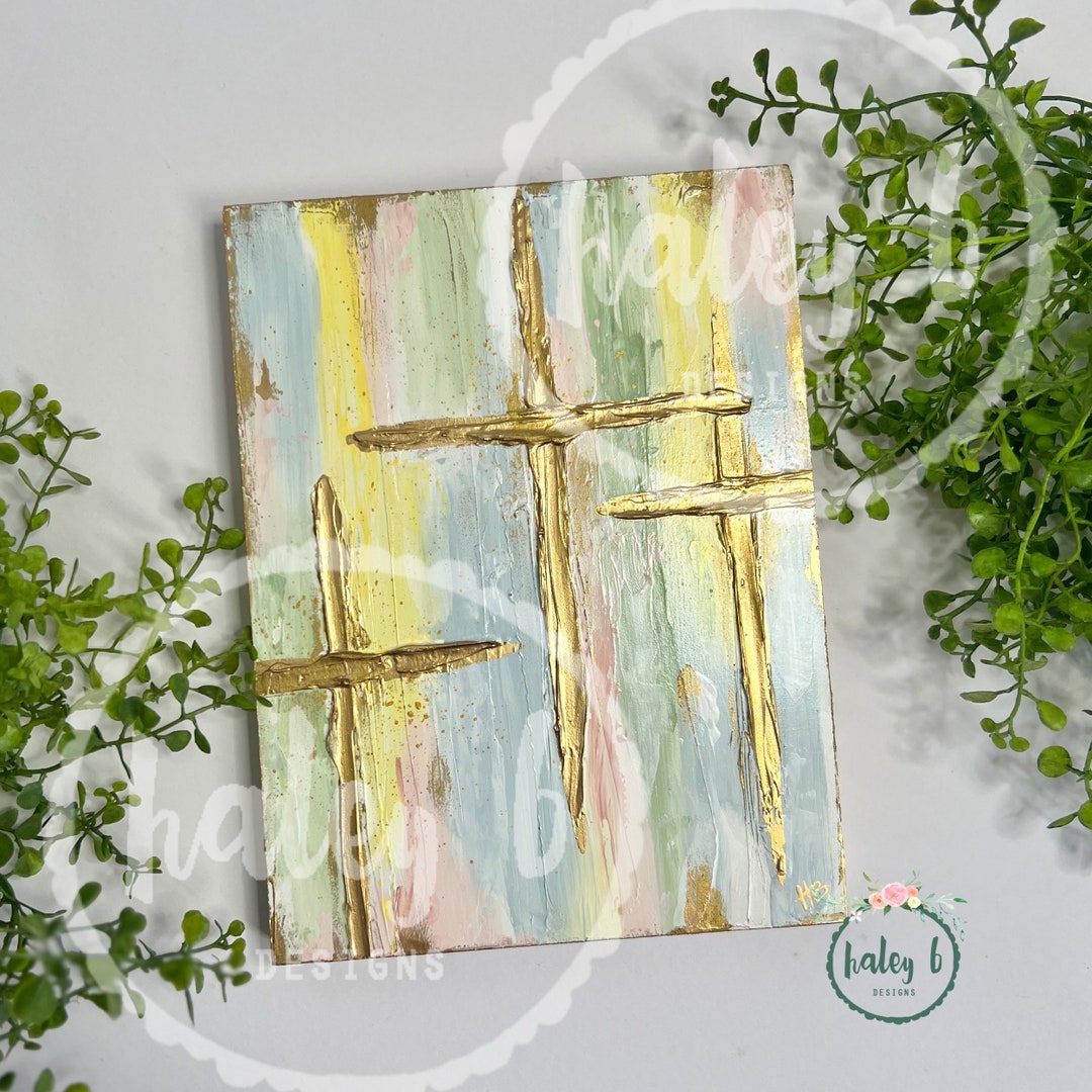 ORIGINAL 5x7 Cross Painting, Cross Art, Cross Decor, Cross Gift, Spring ...