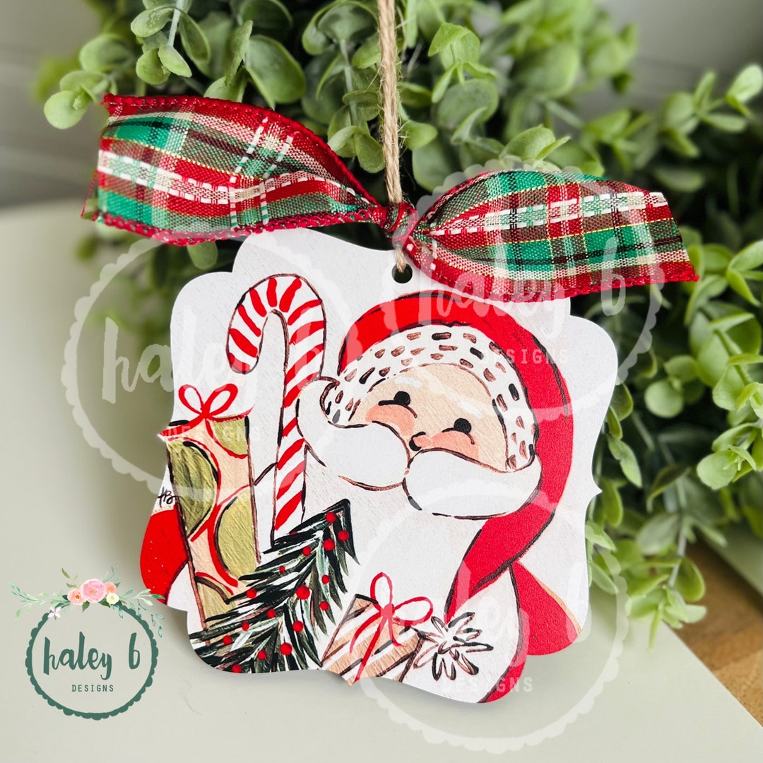 Candy Cane Santa Ornament, Santa Ornament, Santa With Gifts, Santa ...