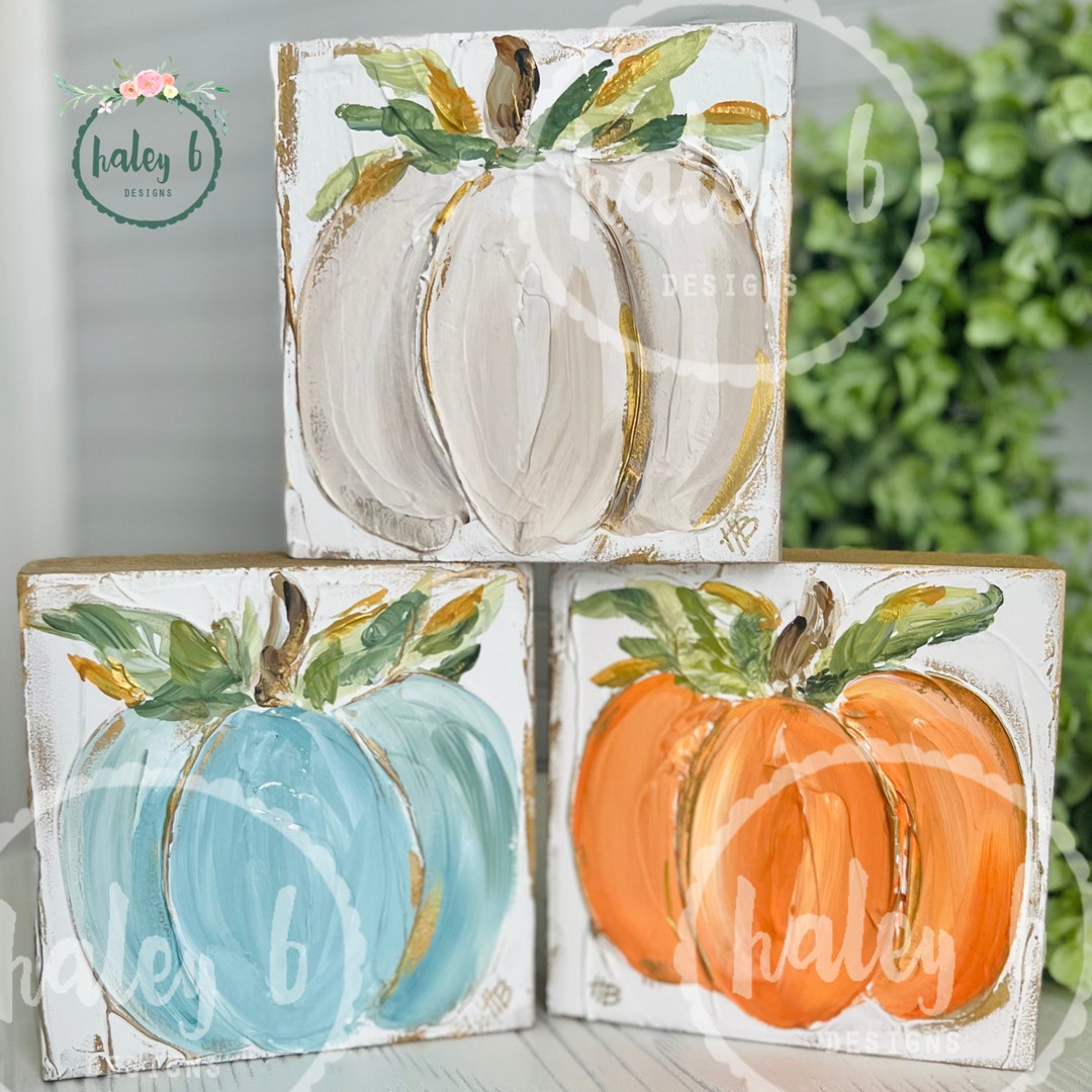 ORIGINAL Pumpkin Block Painting, Fall Pumpkin Painting, Pumpkin Art ...