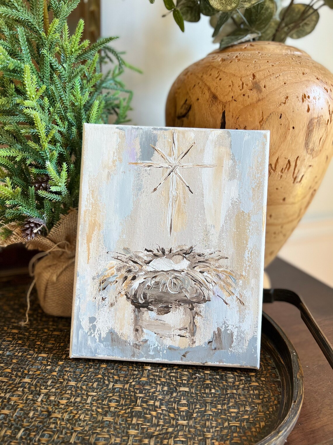 Manger Art Print, Nativity Painting, Manger Scene, Christmas Decor ...