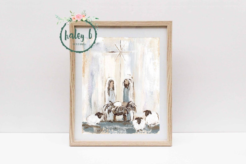 Manger Scene Art Print, Nativity Painting, Manger Scene, Christmas ...