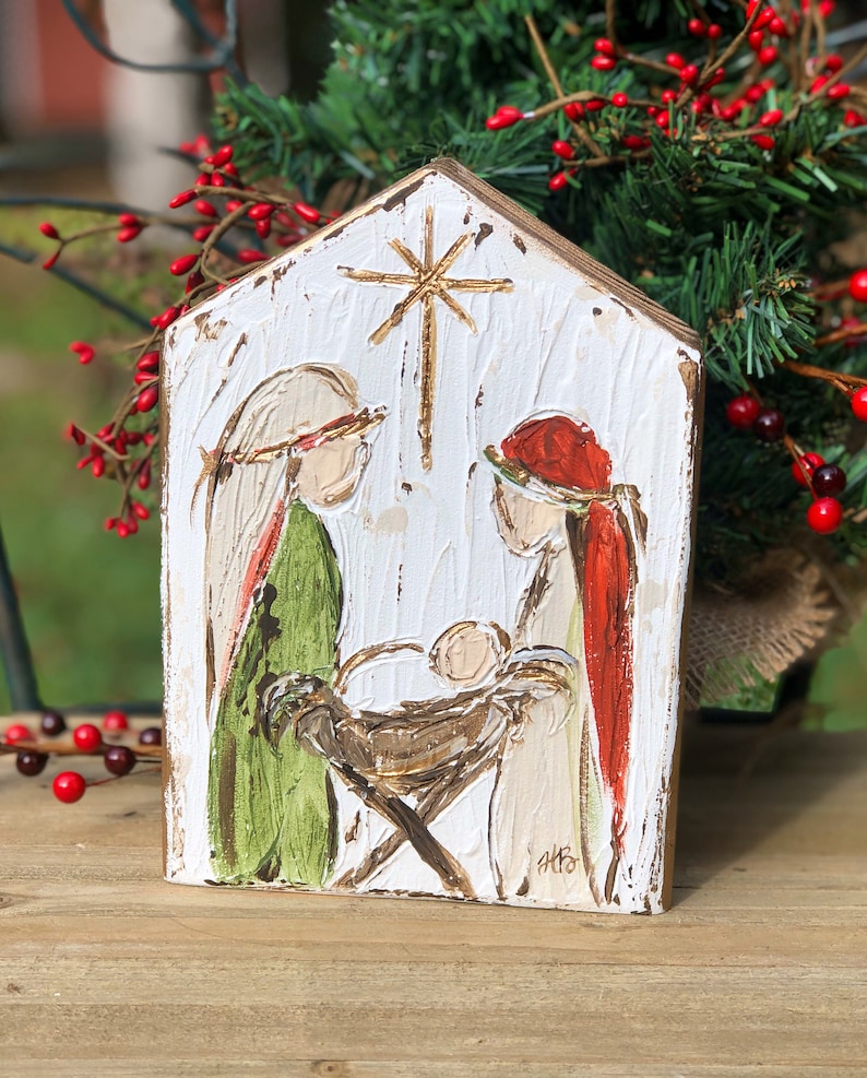 Nativity Block Painting Manger Scene Art Christmas Decor | Etsy