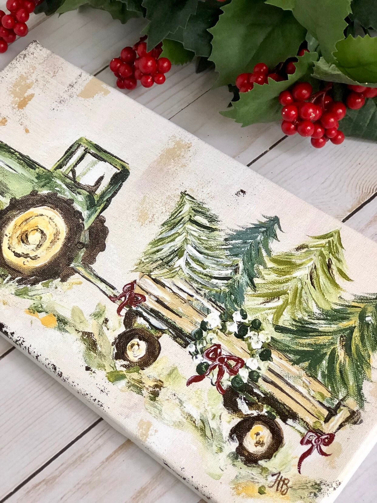 Christmas Tractor Art Print, Old Tractor, Tree Farm, Christmas Tree ...